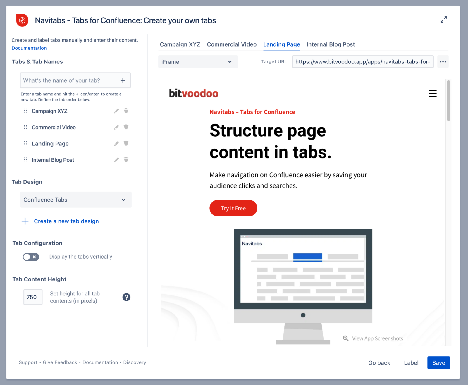Create Concluence Tabs with Navitabs Tab Wizard | bitvoodoo apps